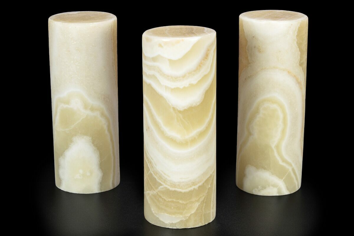 8" Tall Polished Banded Onyx (Aragonite) Cylinder Lamp - Includes LED Light For Sale - FossilEra.com