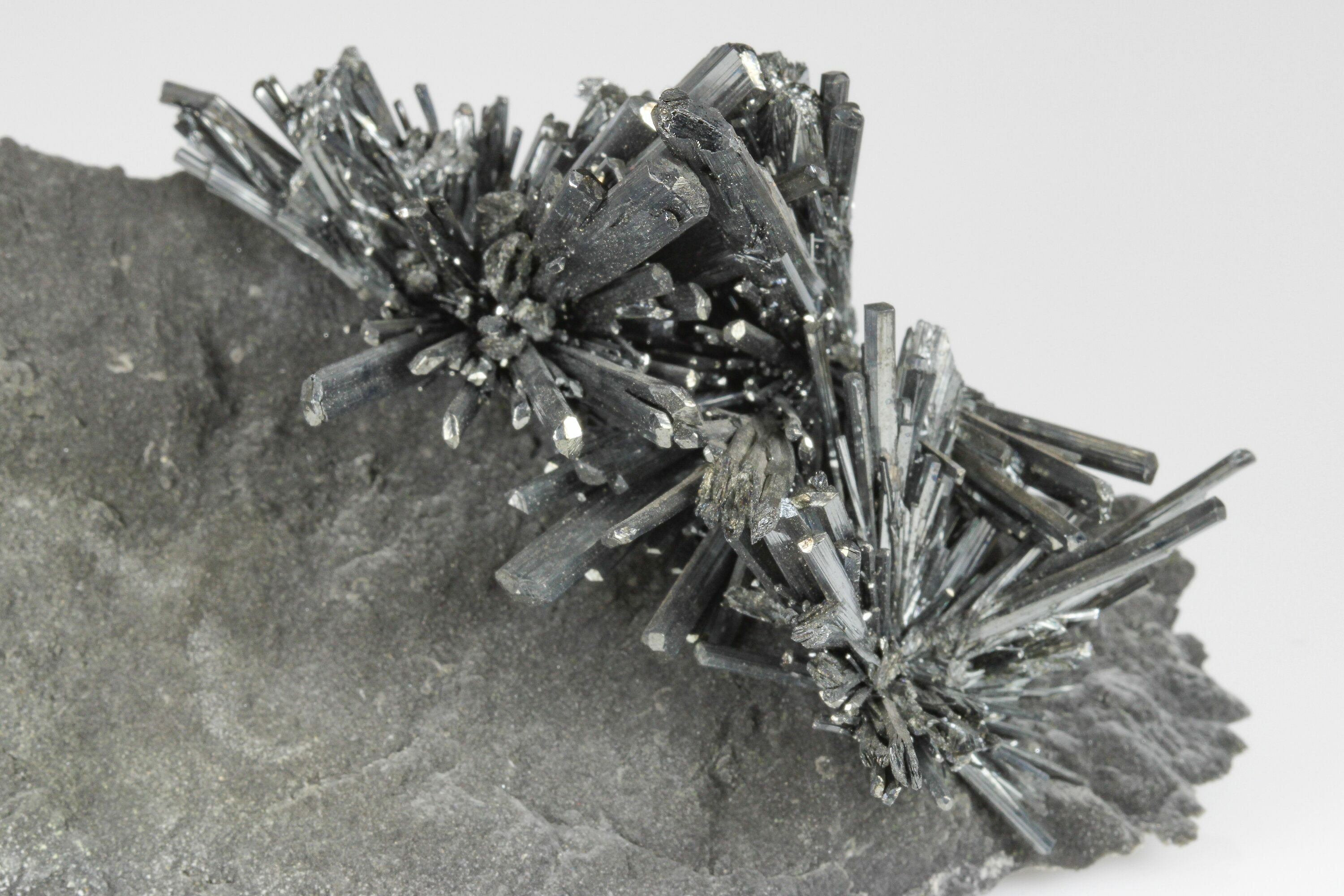 Metallic Stibnite Crystal Spray On Matrix - Xikuangshan Mine, China ...
