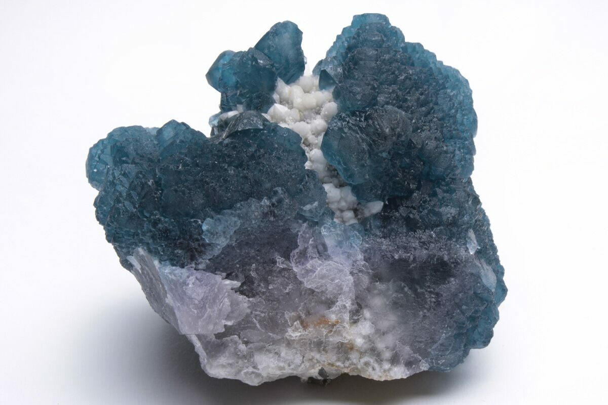 2.4" Blue, Cubic/Octahedral Fluorite Encrusted Quartz - Inner Mongolia ...