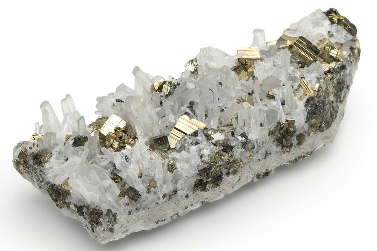 3.7" Gleaming, Cubic Pyrite Crystals with Quartz Crystals - Peru ...