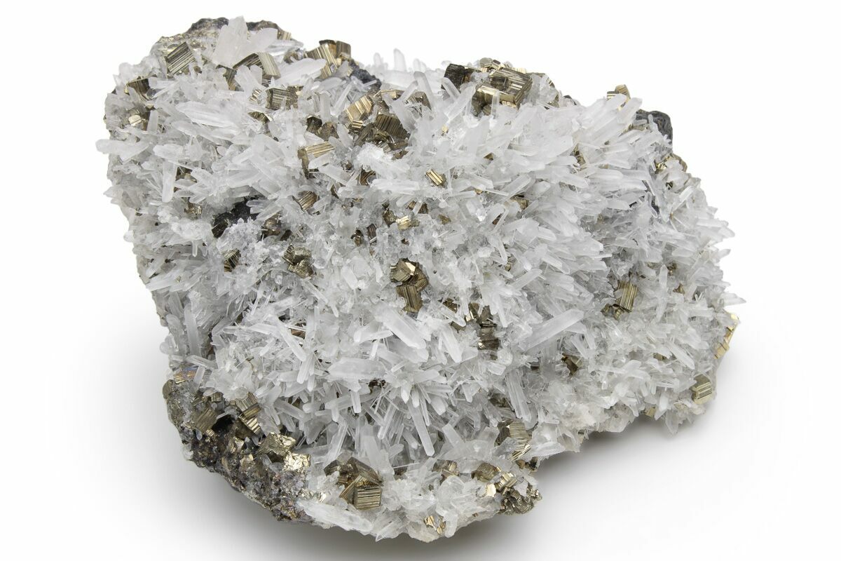 3.7" Gleaming, Striated Pyrite Crystals with Quartz Crystals - Peru ...