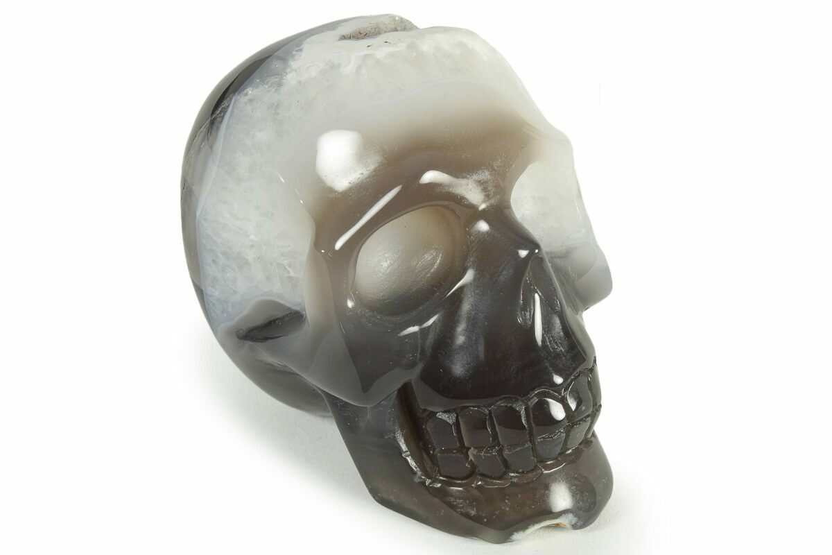 2.6" Polished Banded Agate Skull with Quartz Crystal Pocket (#236988 ...