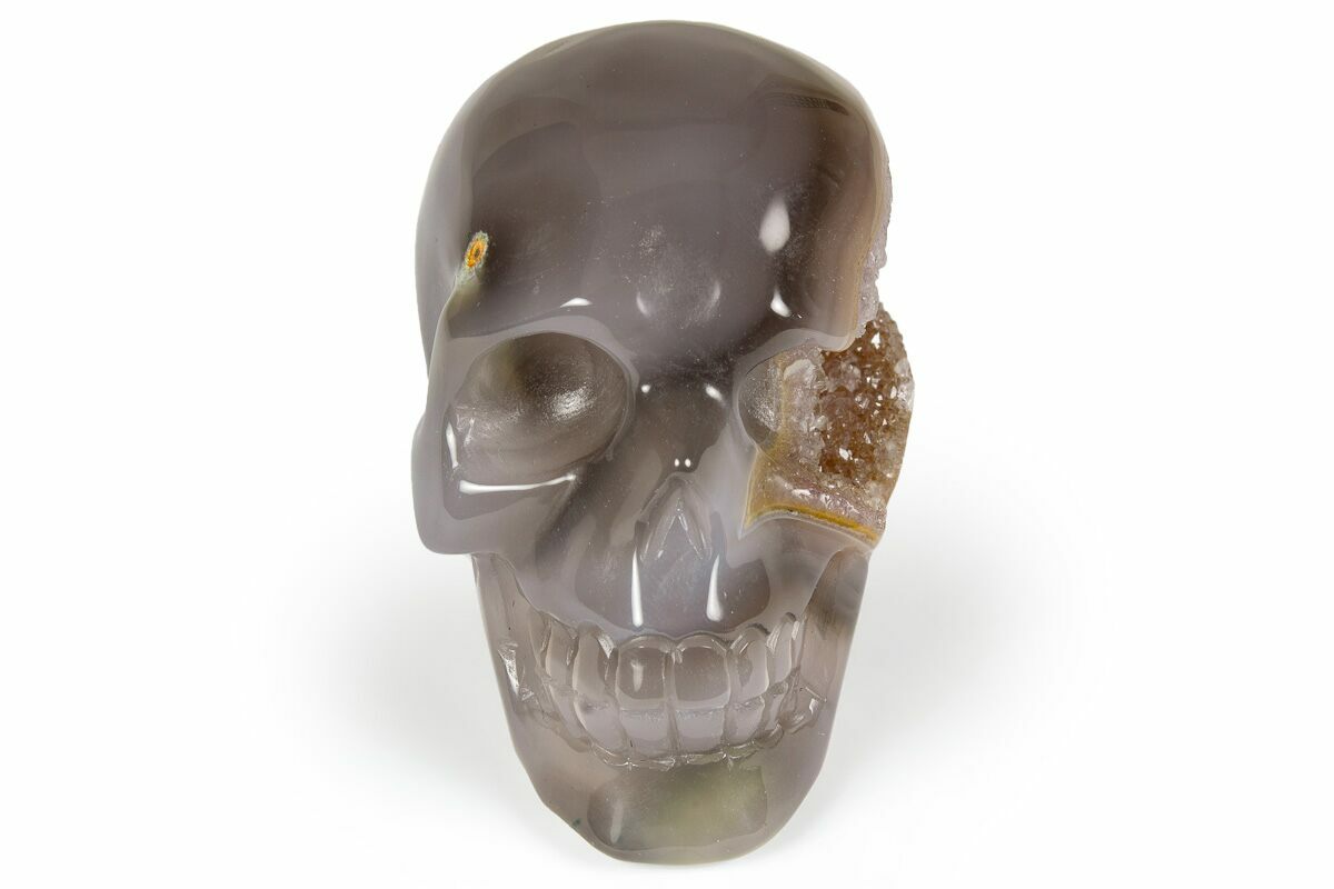 2.4" Polished Banded Agate Skull with Quartz Crystal Pocket (#237006 ...