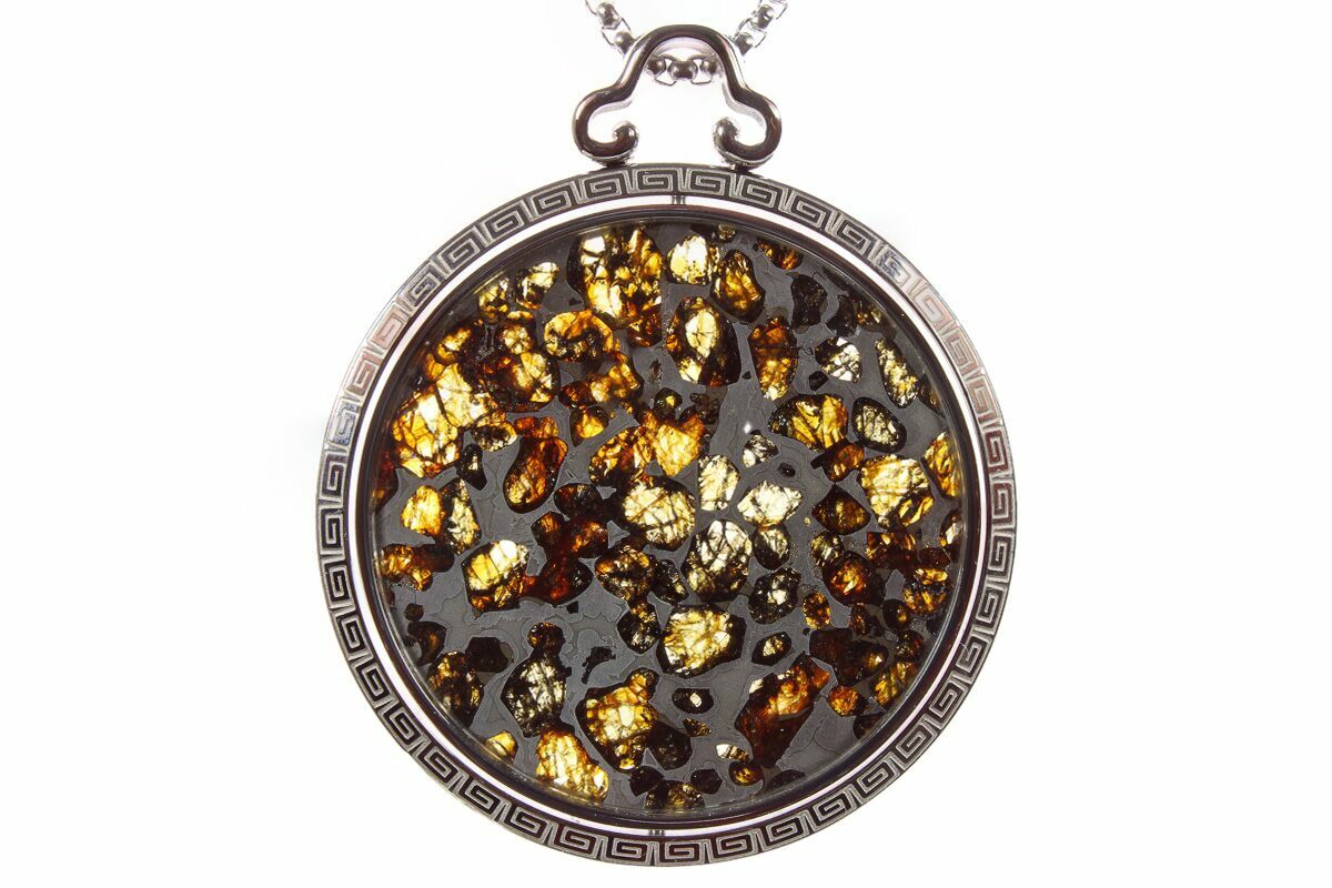 2.3" Large, Sericho Pallasite Meteorite Pendant In Rotating Frame ...