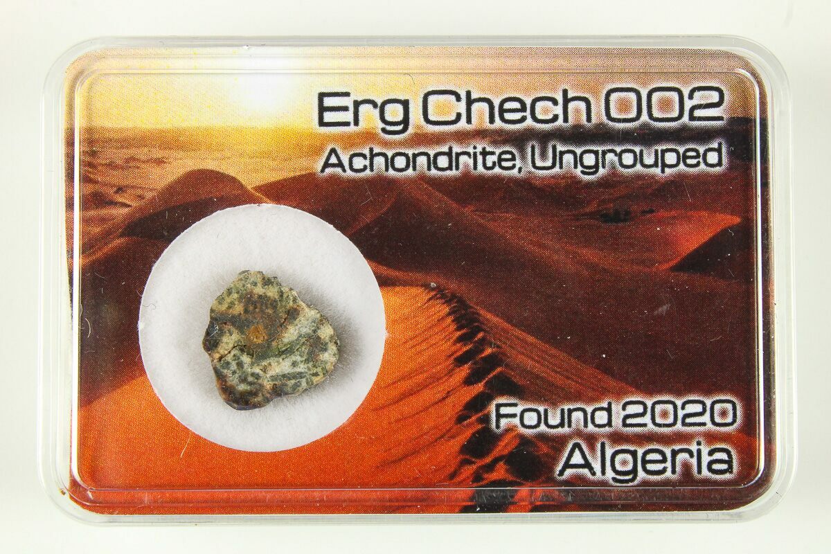 .4" Windowed Erg Chech 002 Meteorite (0.9 g)- Oldest Known Meteorite ...